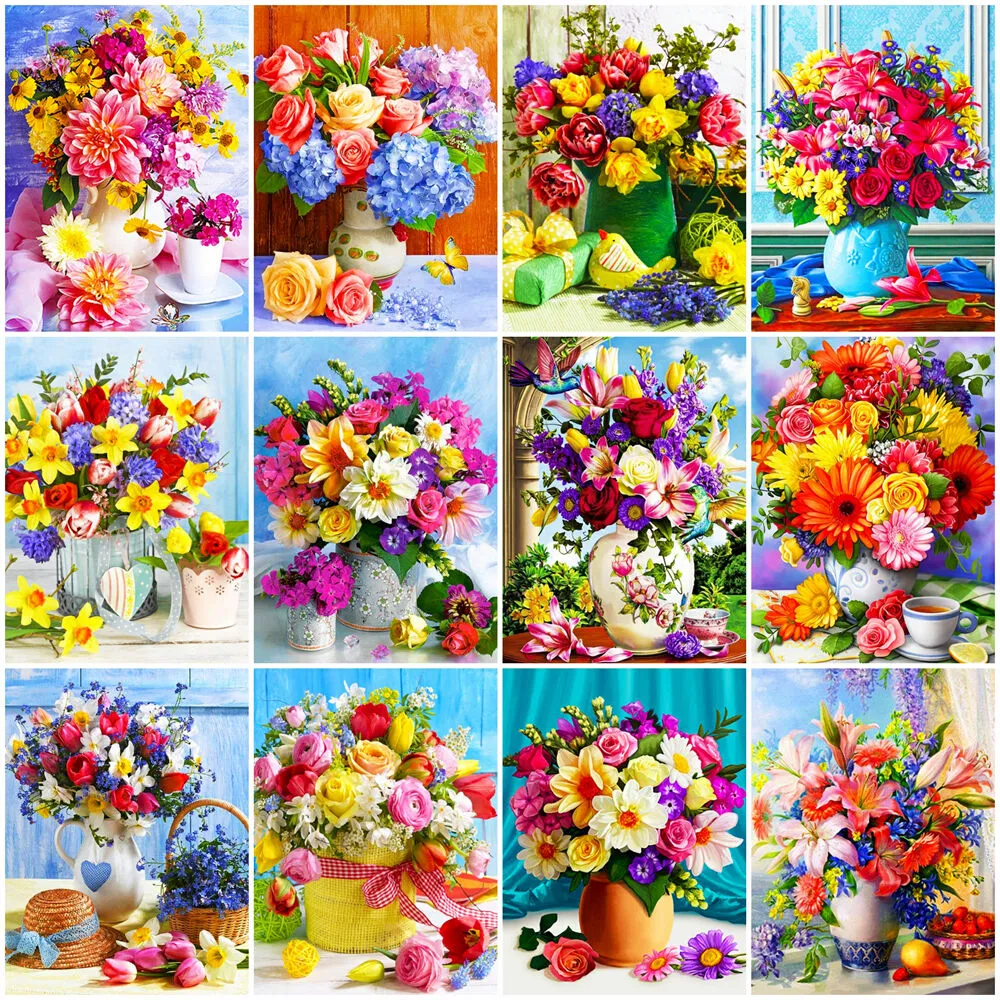 Rhinestone Diamond Art Flowers Vase DIY Craft Kit: Cross Stitch ...