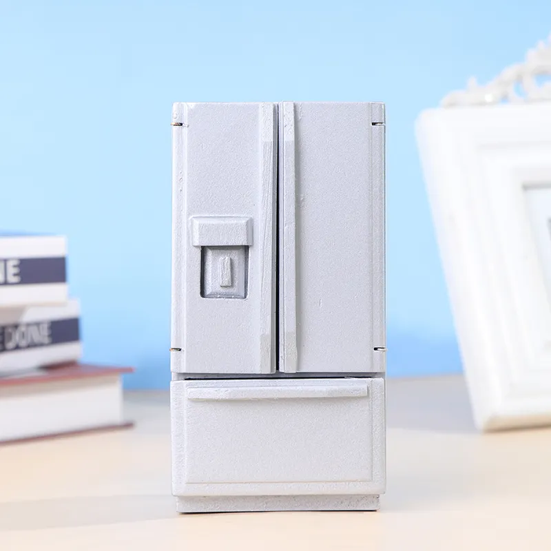 20241:12 Mini Fridge, White Wooden Dollhouse Refrigerator Freezer ...