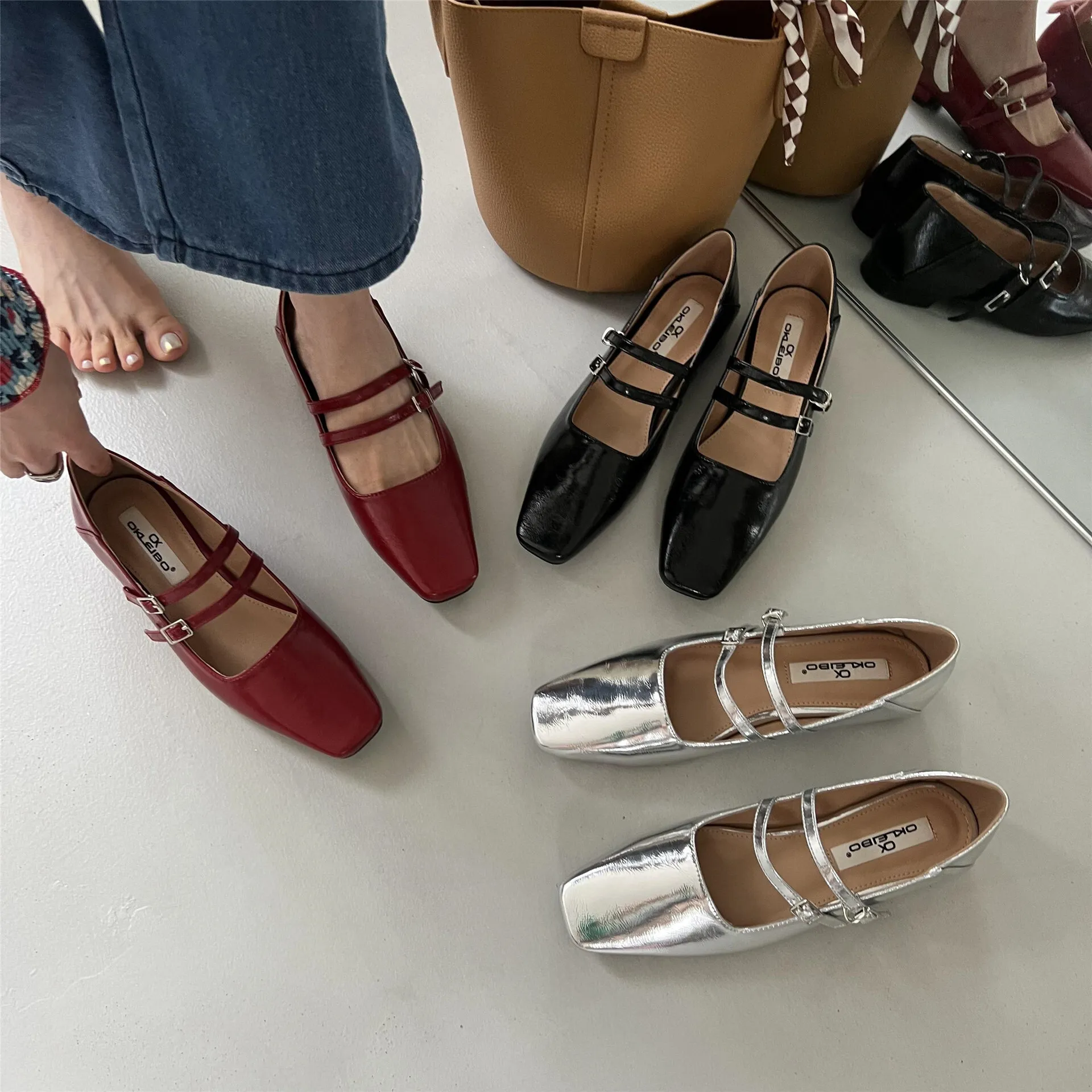 French Style Square Toe Mary Jane Mary Jane Shoes For Women With Belt ...