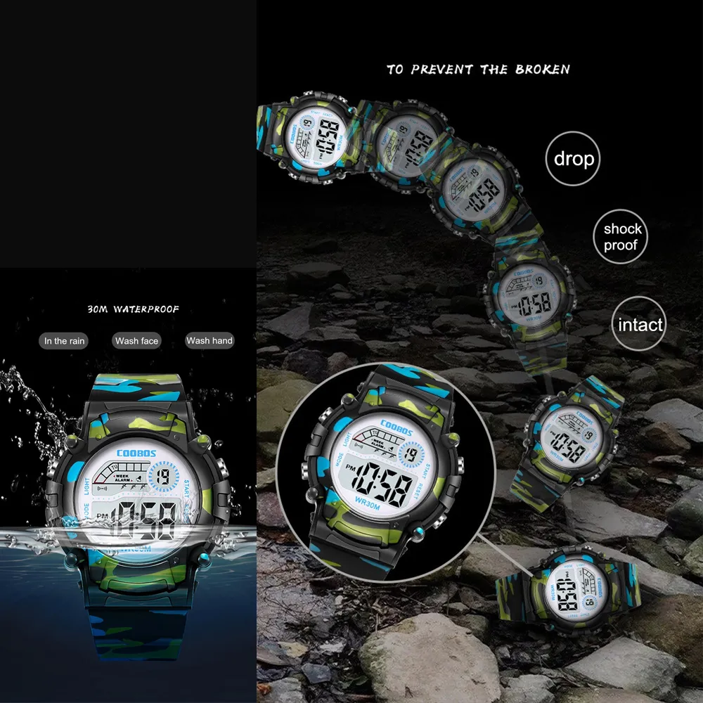 Kids Watch Navy Blue Camouflage - Sport LED Digital Watch, Waterproof ...