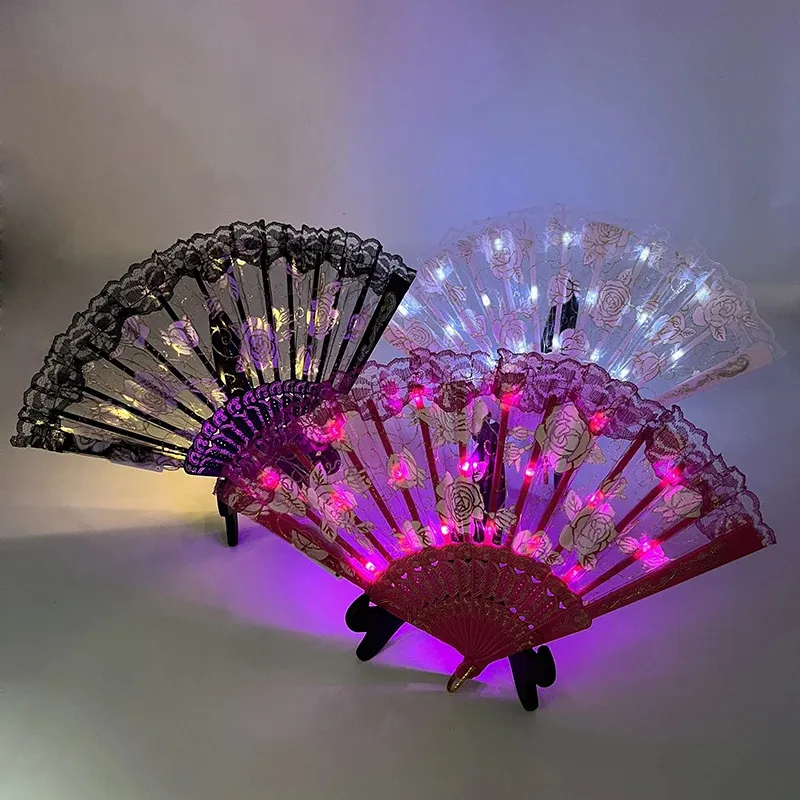 Luminous Lace Rose Fan: Foldable LED Fans for Women's Dancing ...