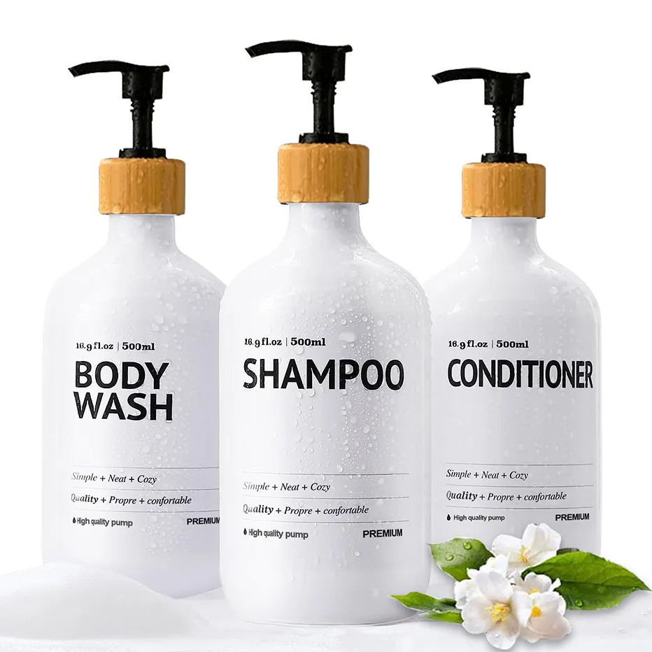 Eco-friendly Bamboo Soap Dispenser: Refillable Shampoo, Conditioner ...