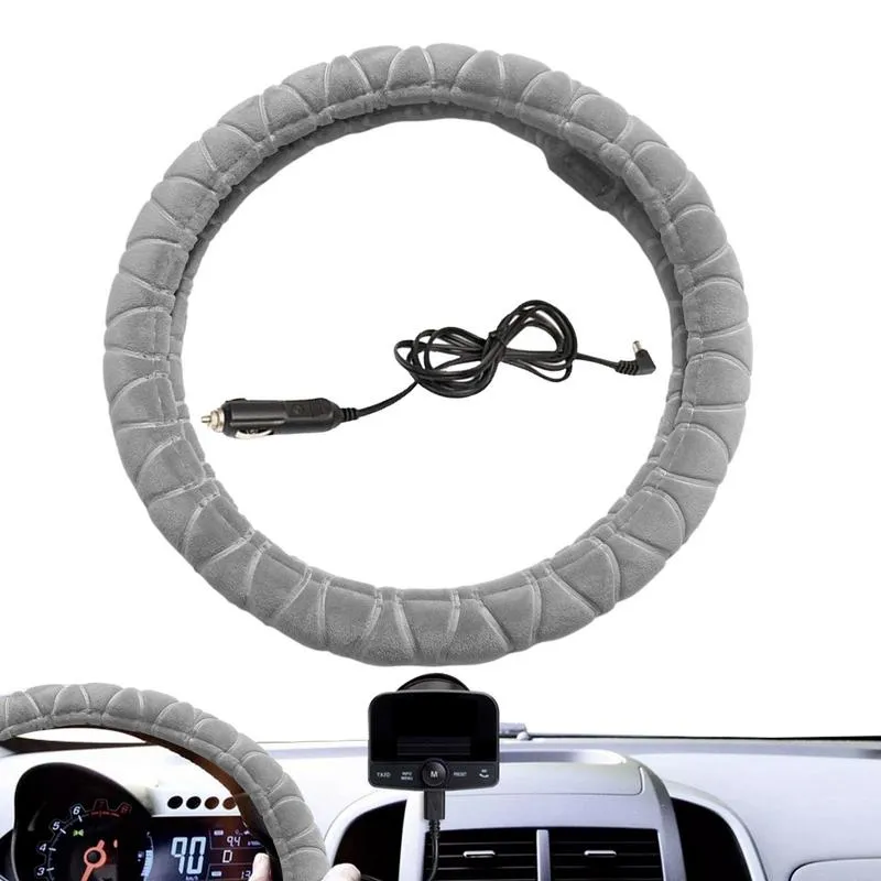 Heated Steering Wheel Cover Soft Plush Breathable 12V Car Accessory Universal Fit Smooth Touch