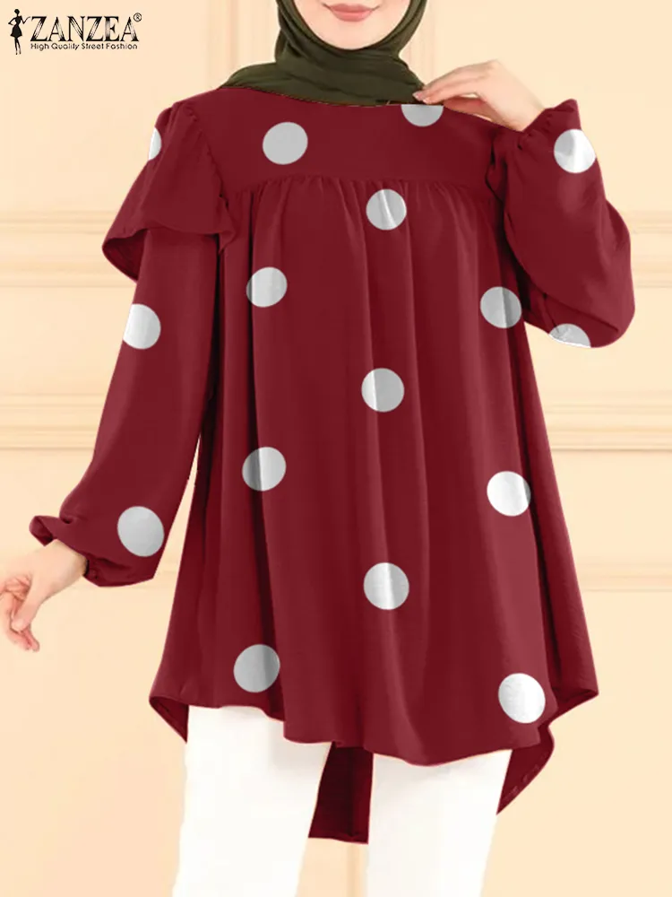 DHgate.com:Turkish Polka Dot Blouse: Puff Sleeve Muslim Hijab Oversize ...