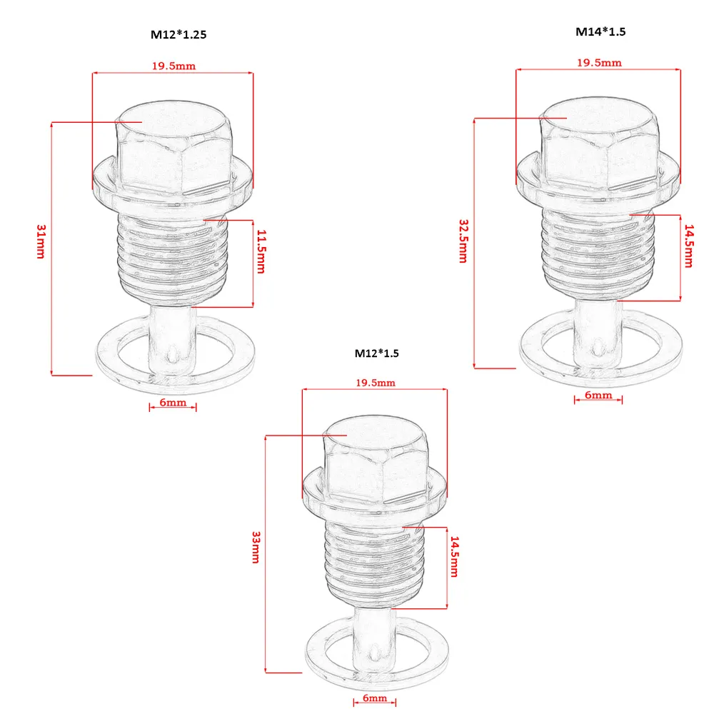 Magnetic Oil Drain Plug | 3-Pack Aluminum Oil Sump Drain Plug Set M12x1 ...