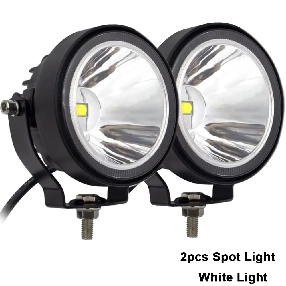 2x 12/24V Waterproof LED Work Lights - Round Spotlights for Cars, ATVs ...