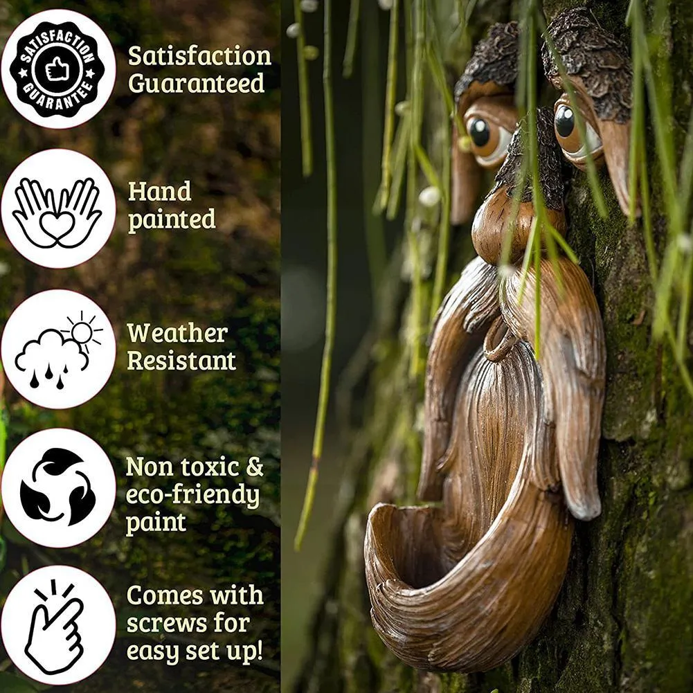 Whimsical Old Man Tree Face Hugger Garden Sculpture: Amusing Gnome ...