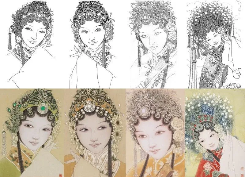 Chinese Opera Face Line Drawing Print Meticulous Manuscript For ...