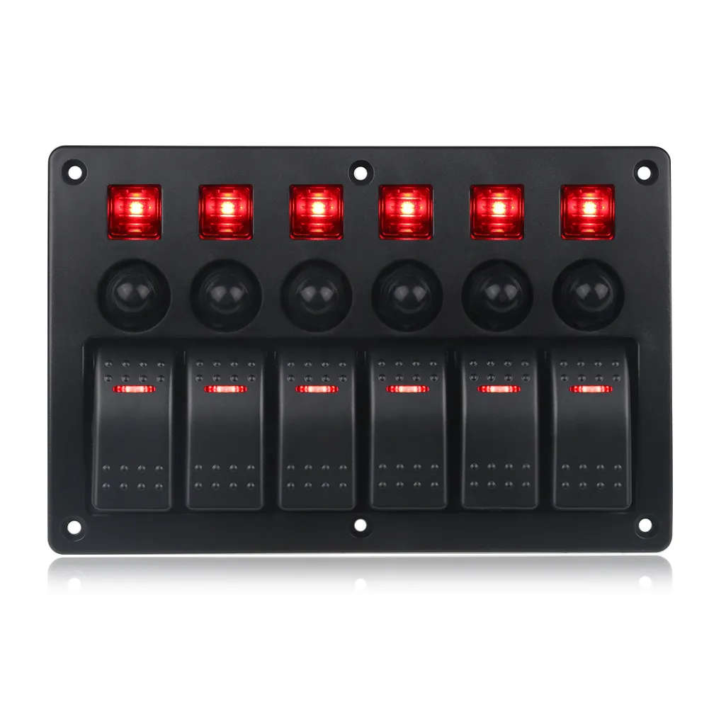 12V 6 Gang Waterproof LED Rocker Switch Panel Circuit Breaker for Boat ...