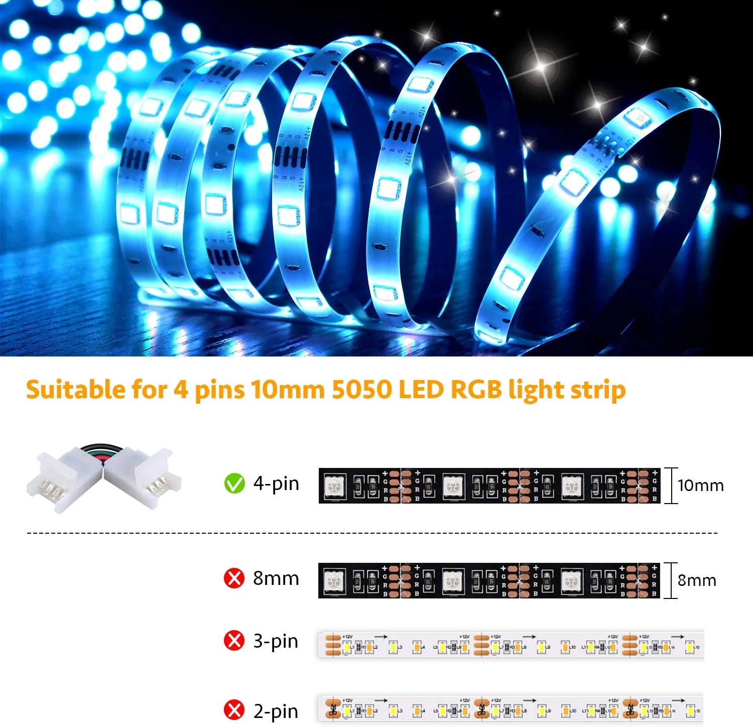 10-Pack L-Shape 4-Pin 5050 LED Strip Connectors for 10mm RGB Strip ...