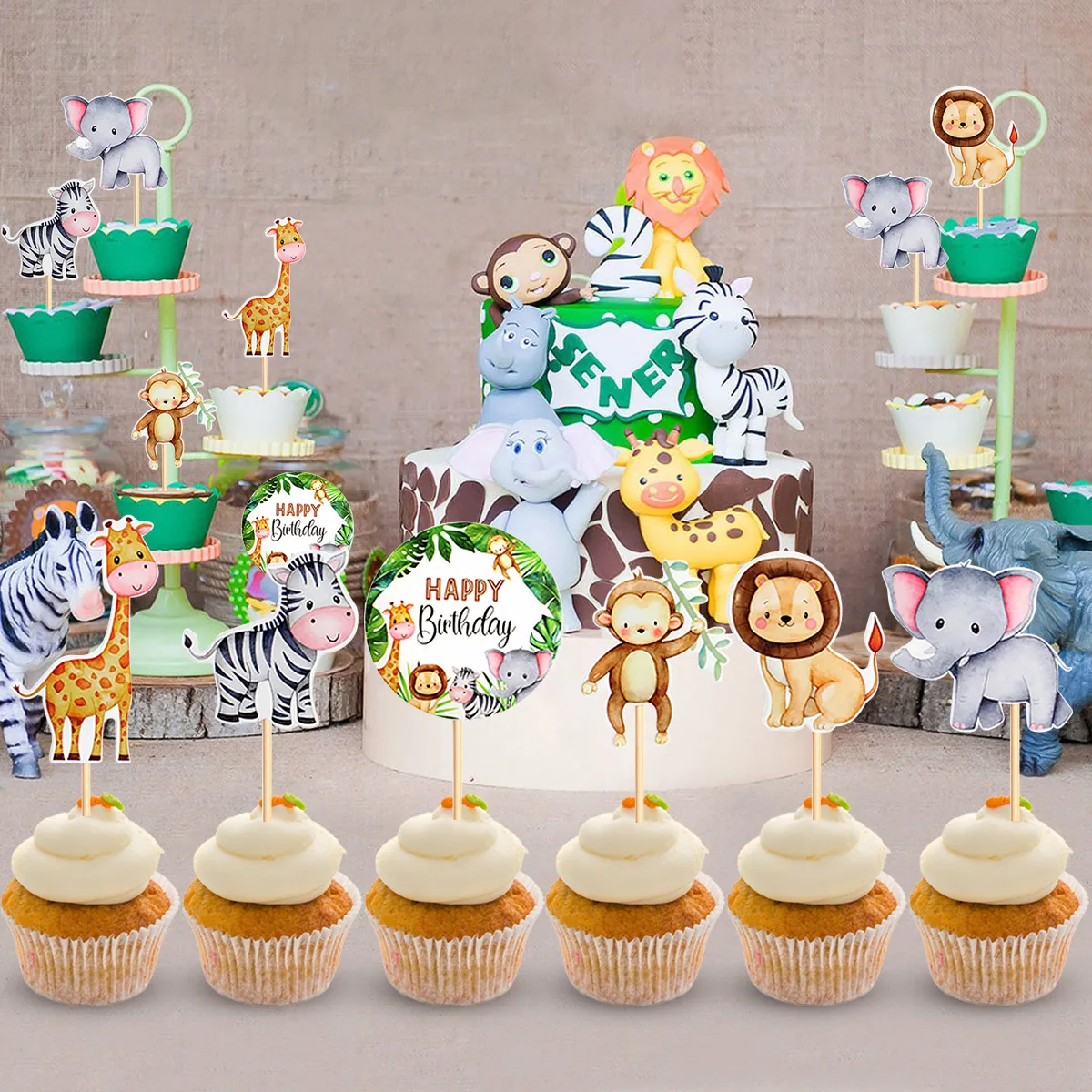 Safari Cake Topper Animal Cupcake Toppers For Jungle Theme Party & Baby ...