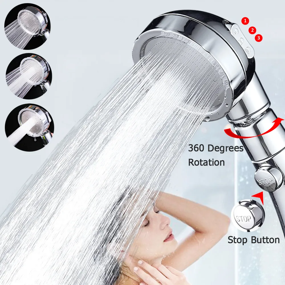 High-Pressure 360° Rotating Showerhead with Water-Saving Massage Spray ...