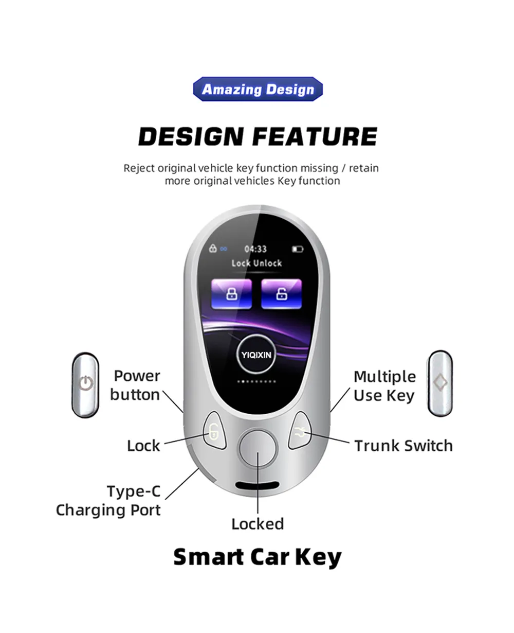 TK988 LCD Screen Car Key Smart LCD Key Fob Universal Replacement for ...
