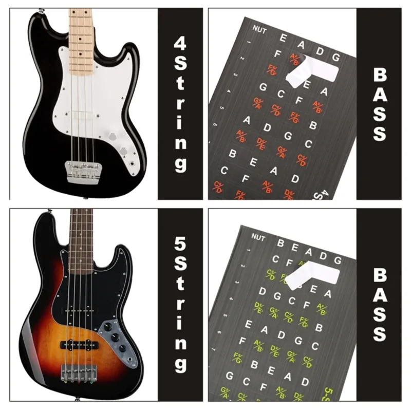 Bass Scales Stickers 1 Sheet - Fingerboard Note Labels, Guitar Note Map ...