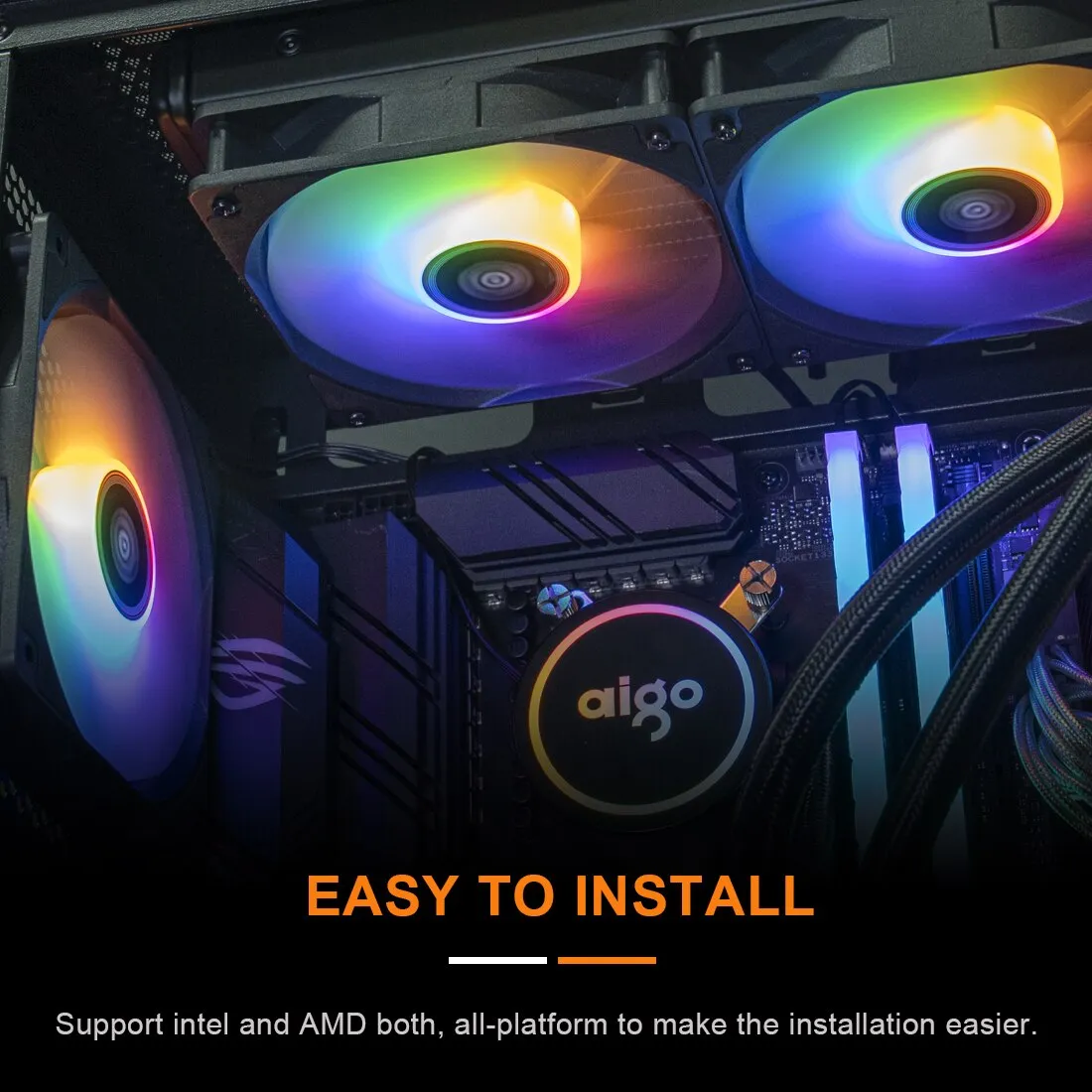 Aigo ACSE Water Cooling computer cooler with RGB Fan and Liquid ...