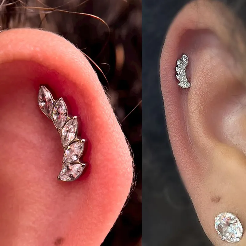 Titanium Marquise Ear Tiny Stud Earrings With 5 Gem Curved CZ Paved Top G23 Collection For Fashionable Body Piercing From Ddmyhome 8.65 DHgate.Com