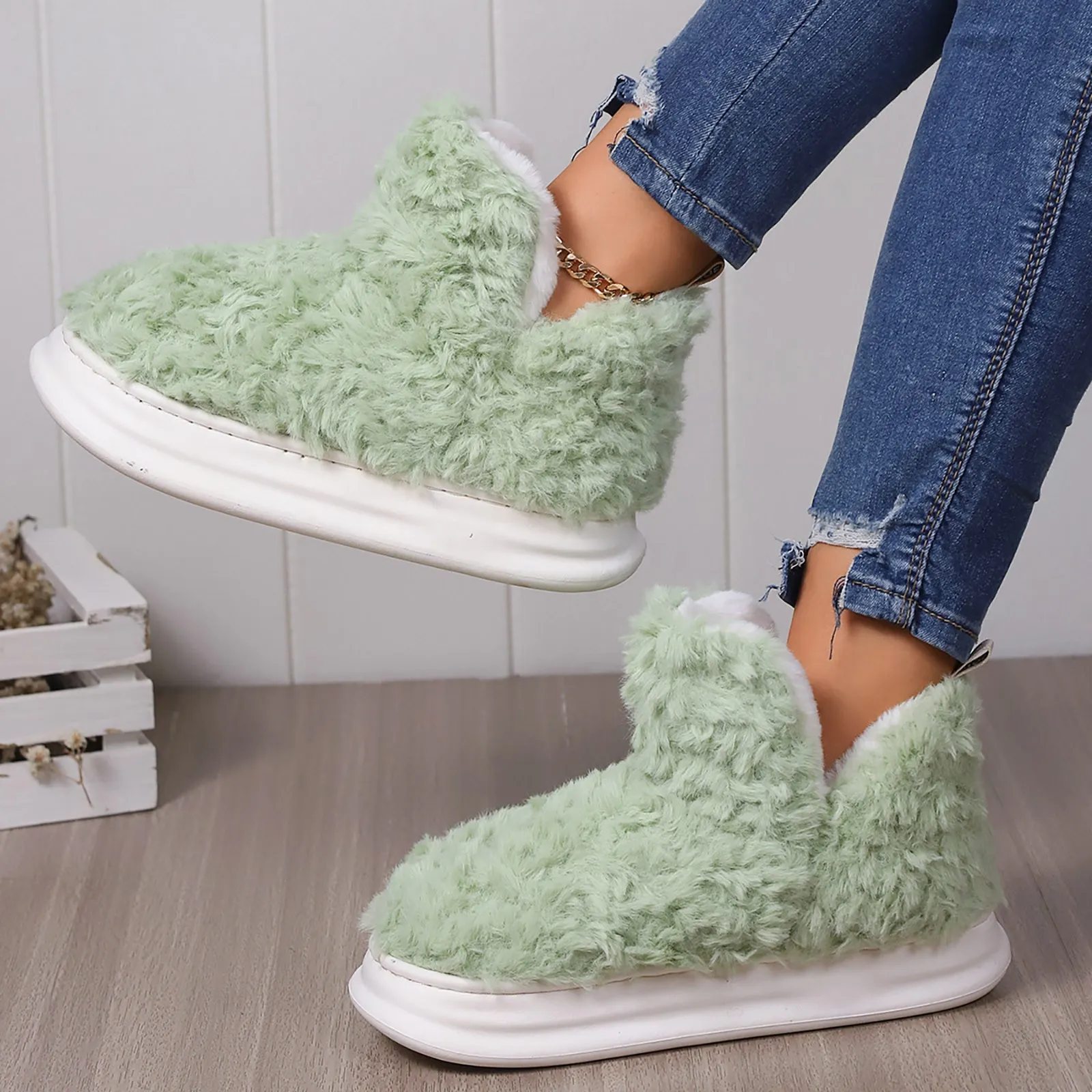 Women Platform Slippers Warm Plush Fur Shoes Women Indoor Slippers ...