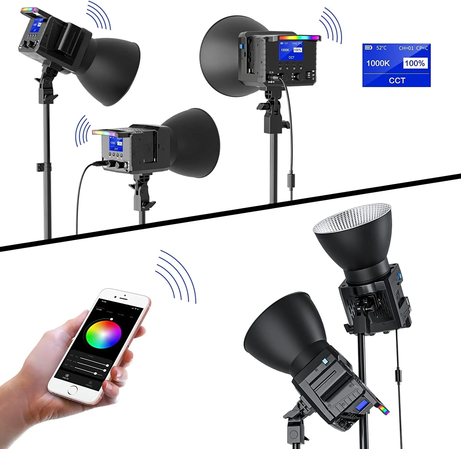 RGB Bi-Color 100W LED Video Light Kit - Bowens Mount, App Control ...