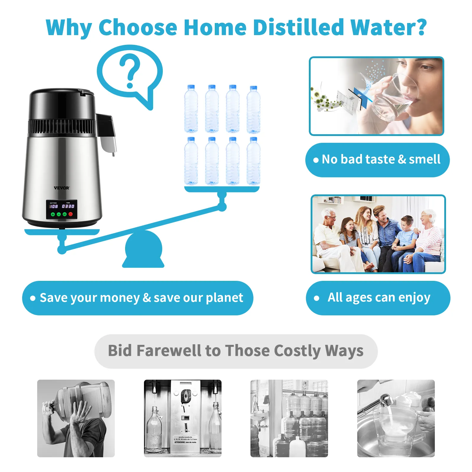 VEVOR 4L Water Distiller Purifier Filter 1 L/H Distilling Speed ...