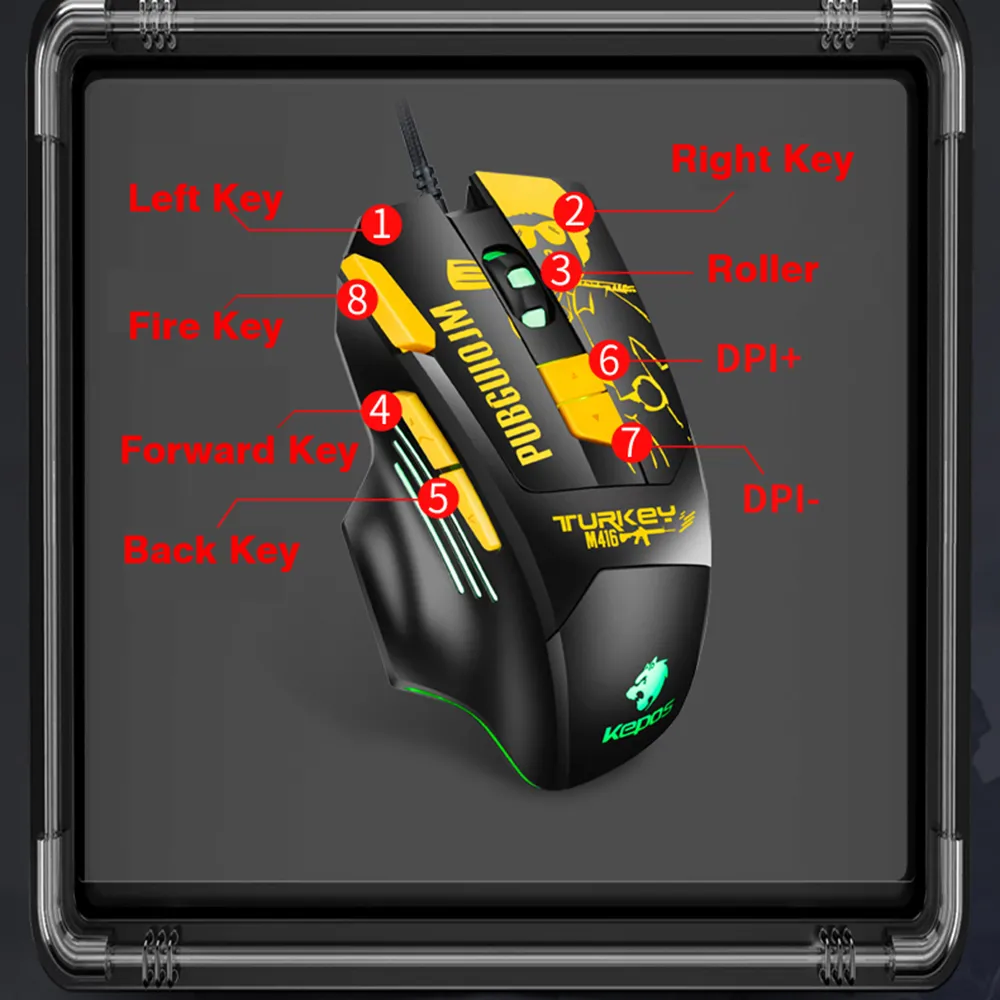Professional Wired Gaming Mouse, 6 Buttons, 4800 DPI, RGB Backlit, USB ...
