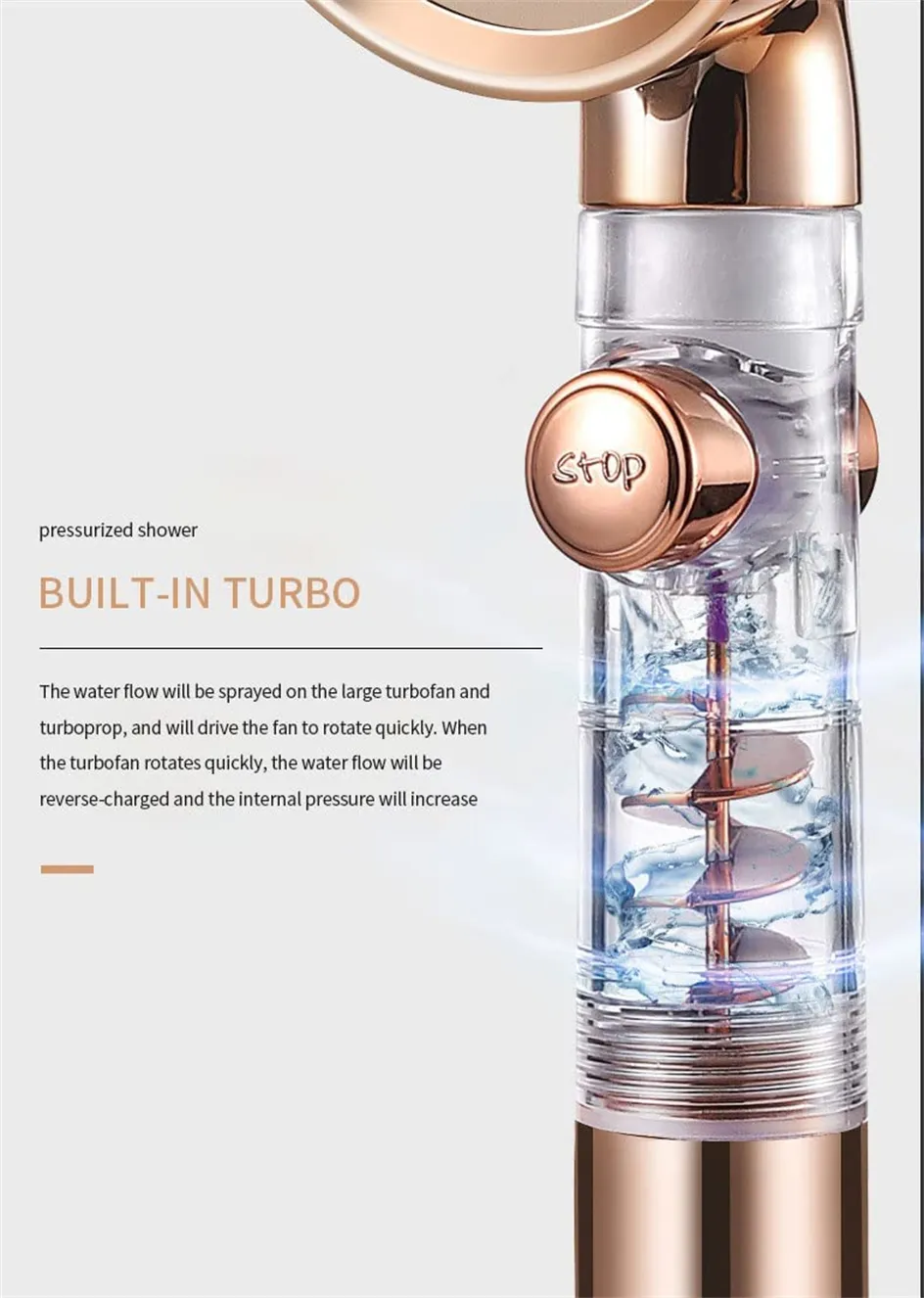 Adjustable Turbo Charged Shower Head With 3 High Pressure Modes, Water ...