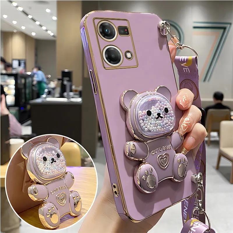 DHgate.com:2024 Quicksand Bear Phone Case Holder Lanyard Strap Stand ...