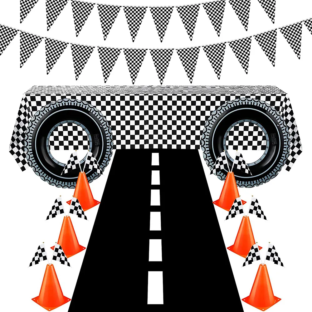Race Car Party Decorations Set with Plastic Traffic Cones and Checkered ...