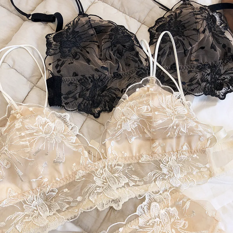 DHgate.com:Ultra-Thin French Lace Embroidery Bra Set: Romantic Floral ...
