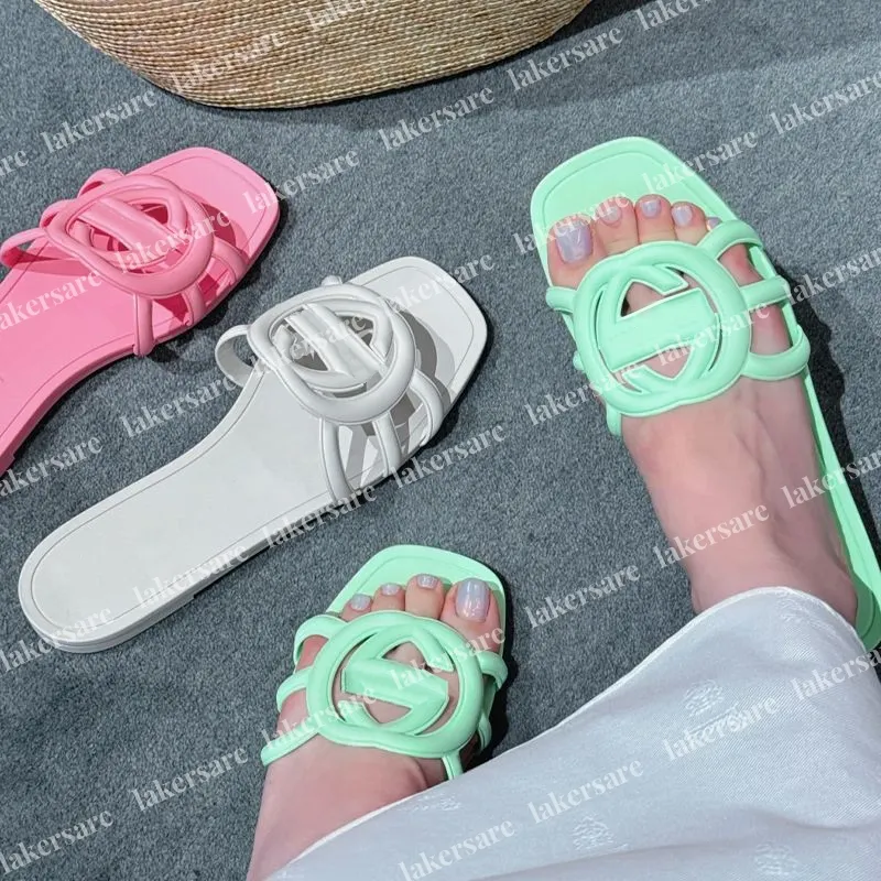 Designer Slide Sandals Womens Interlocking Flat Slides Rubber Ladies ...