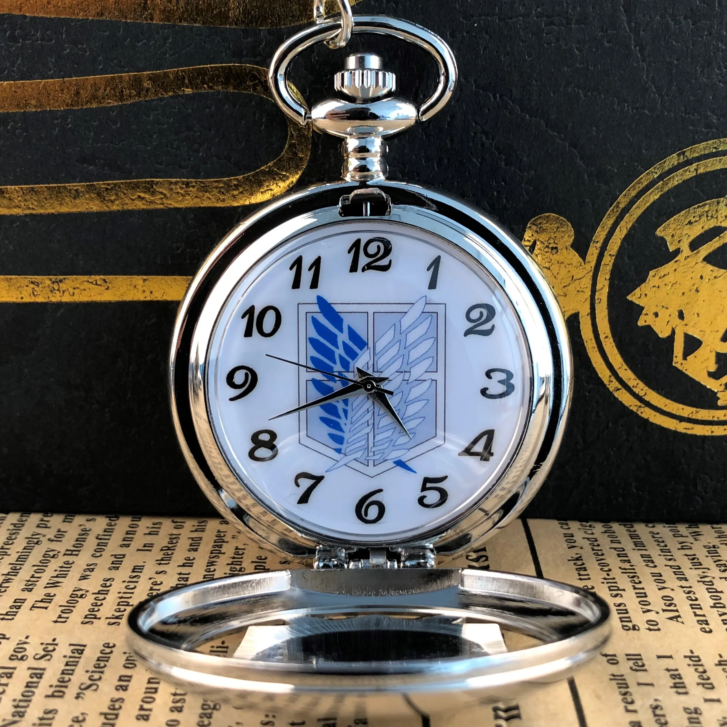 Engraved Anime Logo Quartz pocket watch pocket with Wings and Arabic ...