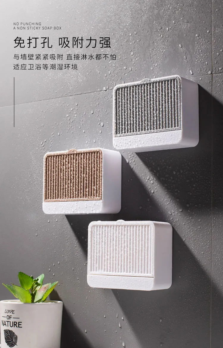 Creative Wall Mounted Soap Box with Lid Double Grids Soap Draining Rack ...