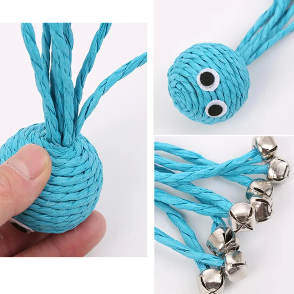 Upgraded Braided Octopus Cat Toy with Bells - Interactive Scratch ...