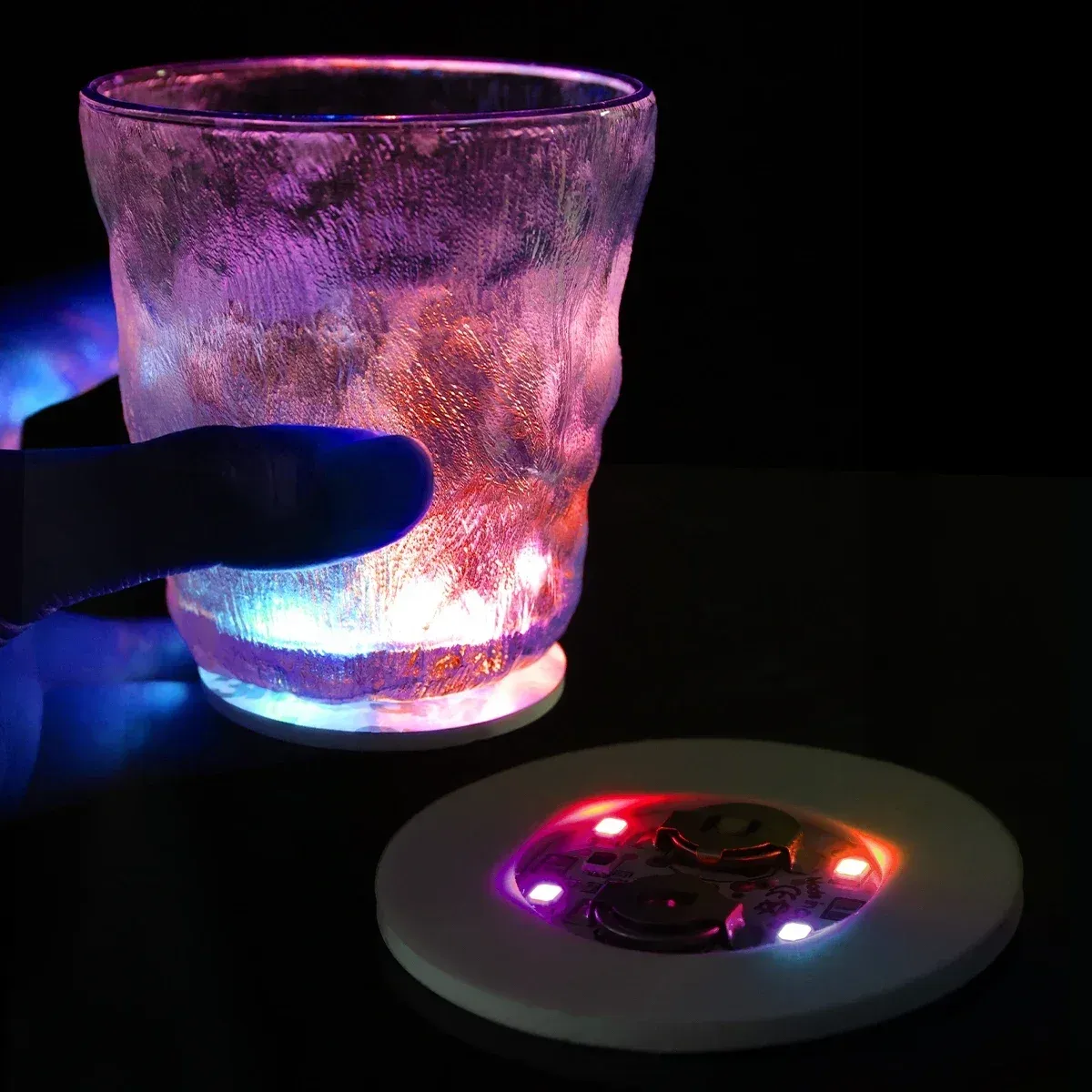 LED Cup Coasters for Table: Luminous Bottle Stickers with 3 Light Modes ...