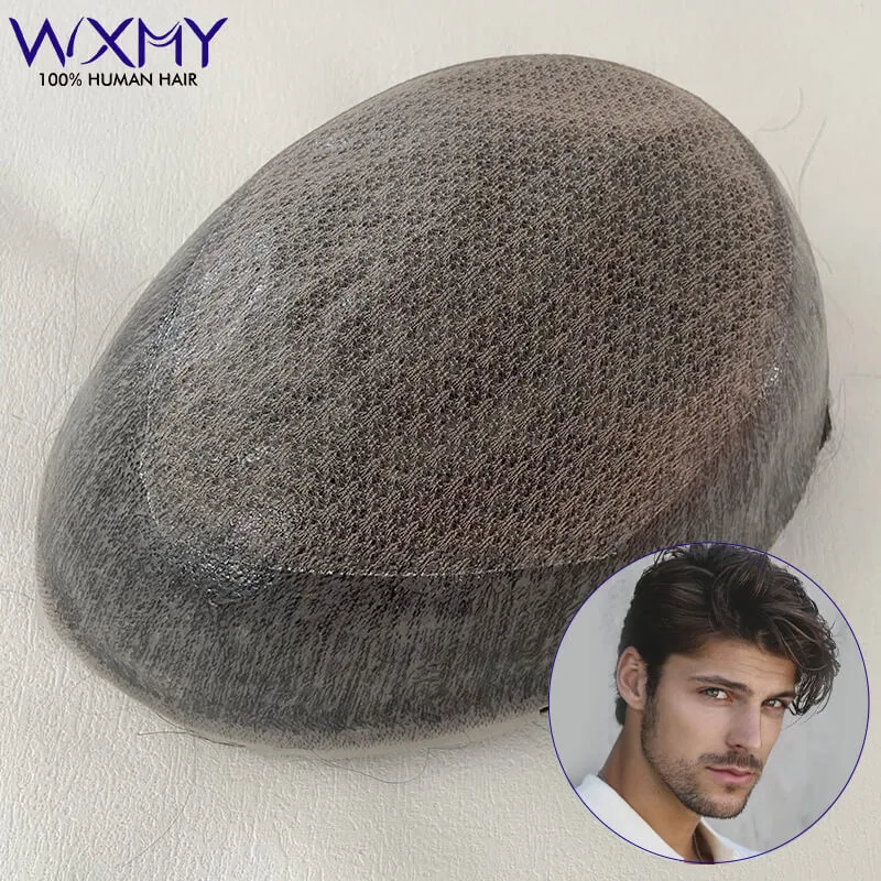 Men's Natural Diamond Lace Base Wig with Silicone Microskin, Male Hair ...