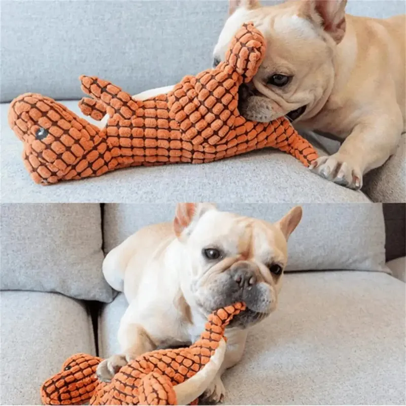 Plush Dog Toy Dinosaur Shaped Interactive Squeaky Chew Toy for Small ...