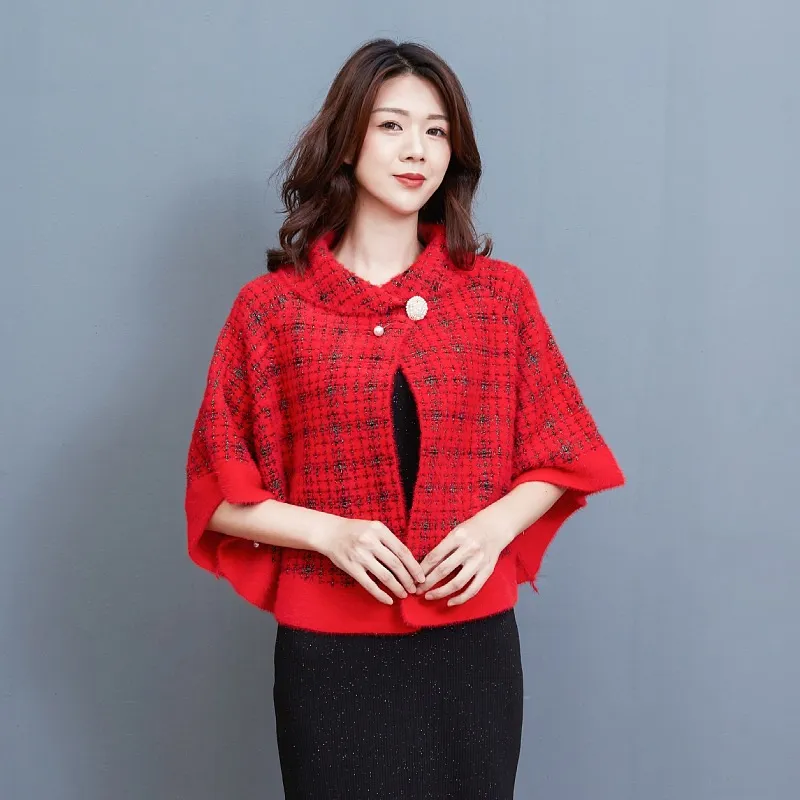 DHgate.com:Mink Fur Pashmere Plaid Short Winter Poncho Square Pattern ...