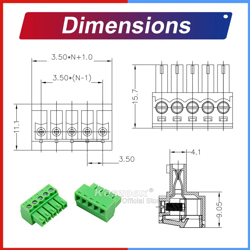Keszoox 3.5mm Phoenix Connector Block PCB Screw Plug 2 to 24 Pin ...
