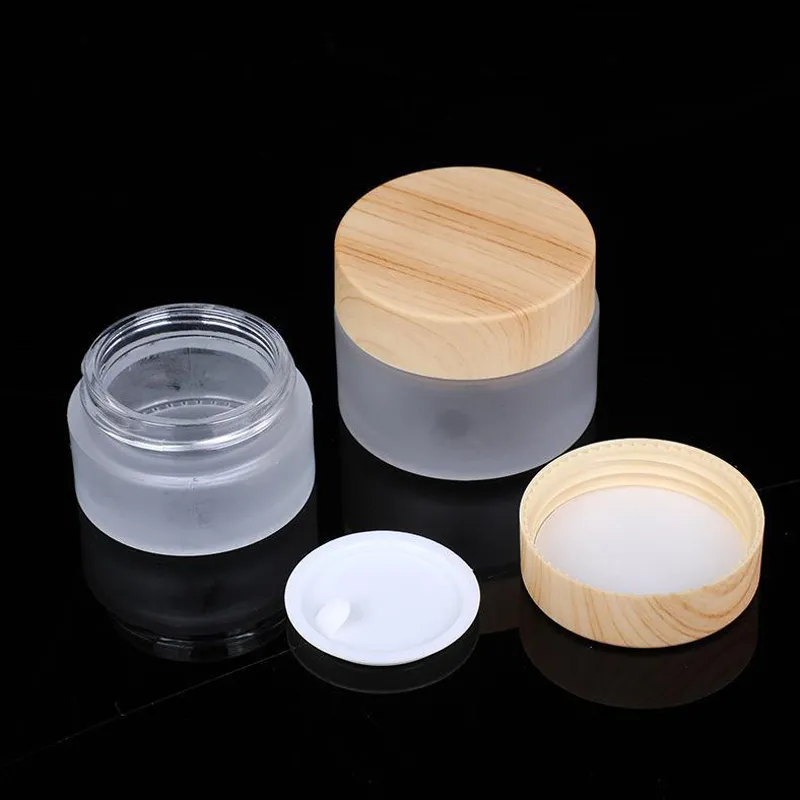 DHgate.com:2024Wood Grain Cosmetic Jars Set - 10g/30g/50g Glass Cream ...