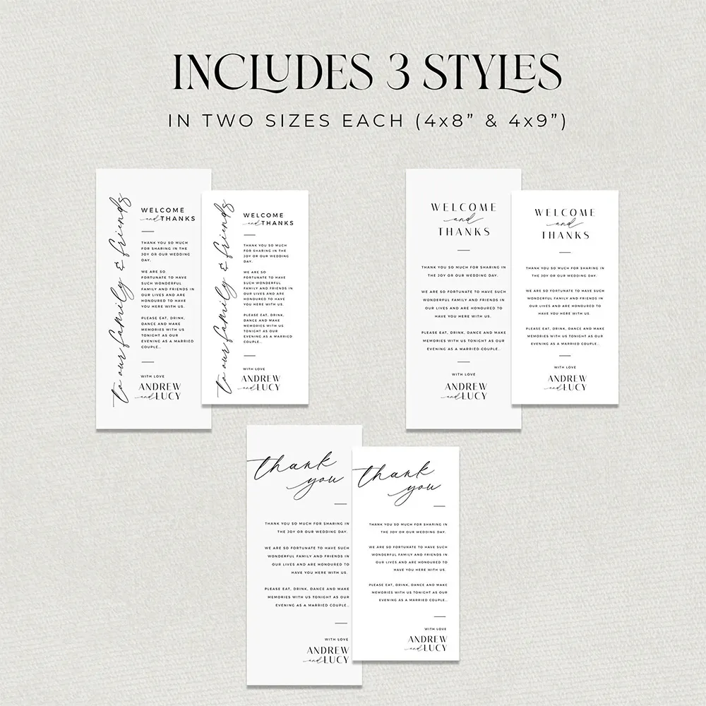 Editable Minimalist Wedding Invitations - Custom Table Card Couple's ...
