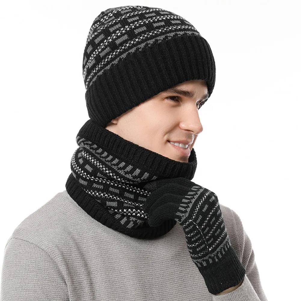 Matching Hat Scarf Glove Set Knitted Beanie Hat Gloves Scarf with ...
