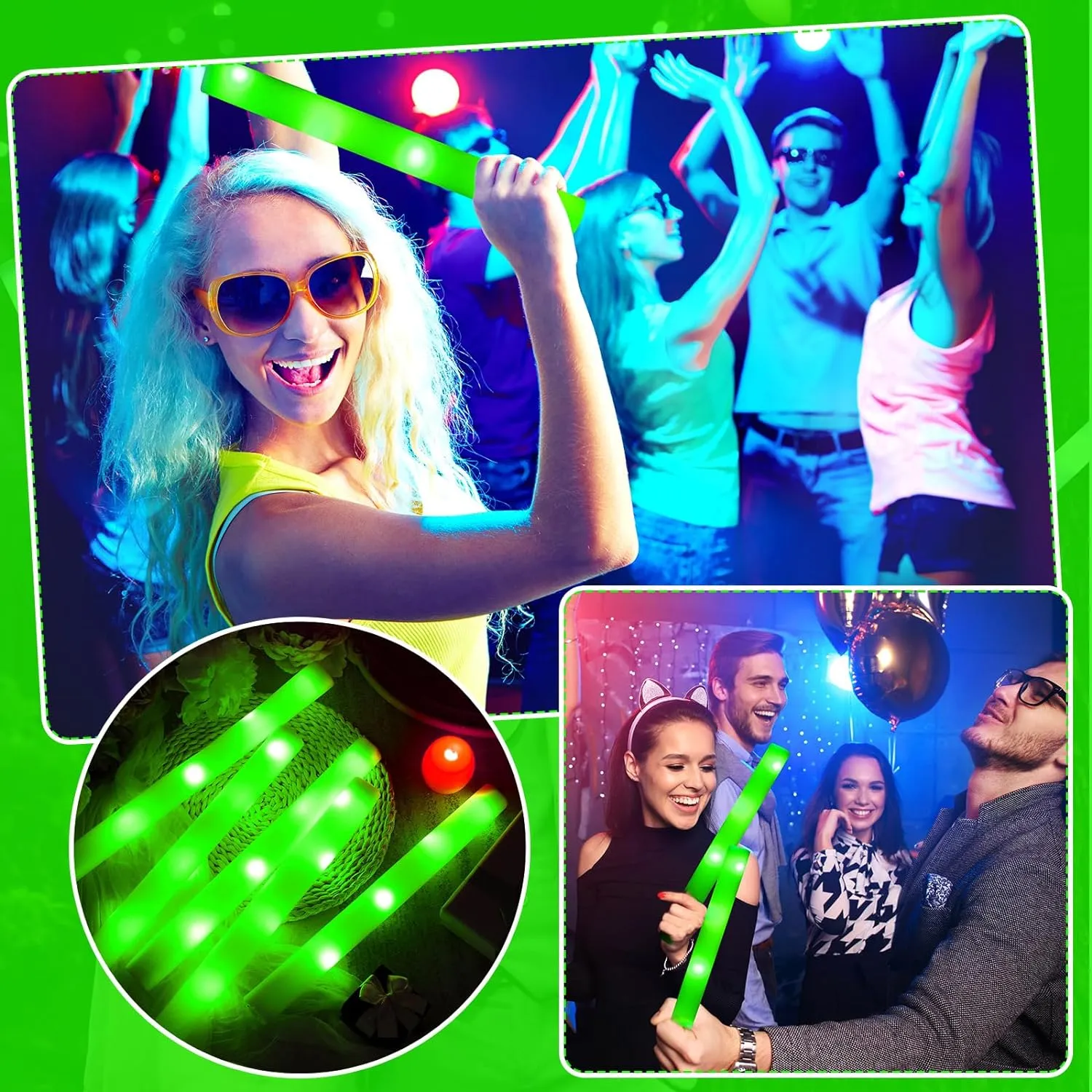 DHgate.com:Glow-in-the-Dark Green Foam LED Glow Sticks for Parties (10/ ...