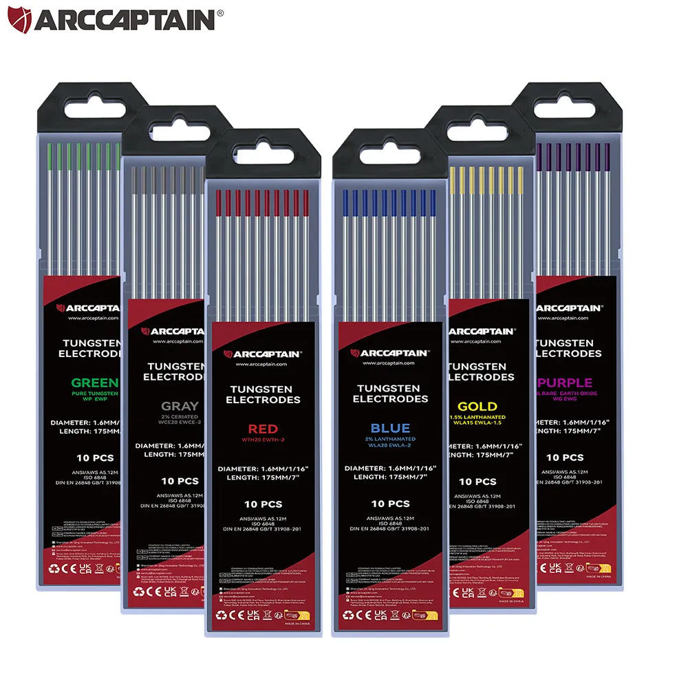 TIG Welding Electrodes ARCCAPTAIN Tungsten Electrode Chart 10 Pack 3/32 ...