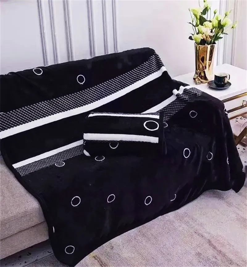 Luxury designer black blanket white letter logo warm blanket flannel ...