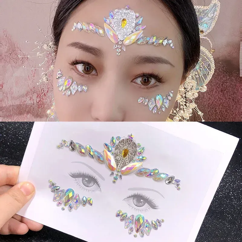 3D Rhinestone Face Gems Sticker Kit for Festival Rave Makeup and Party ...