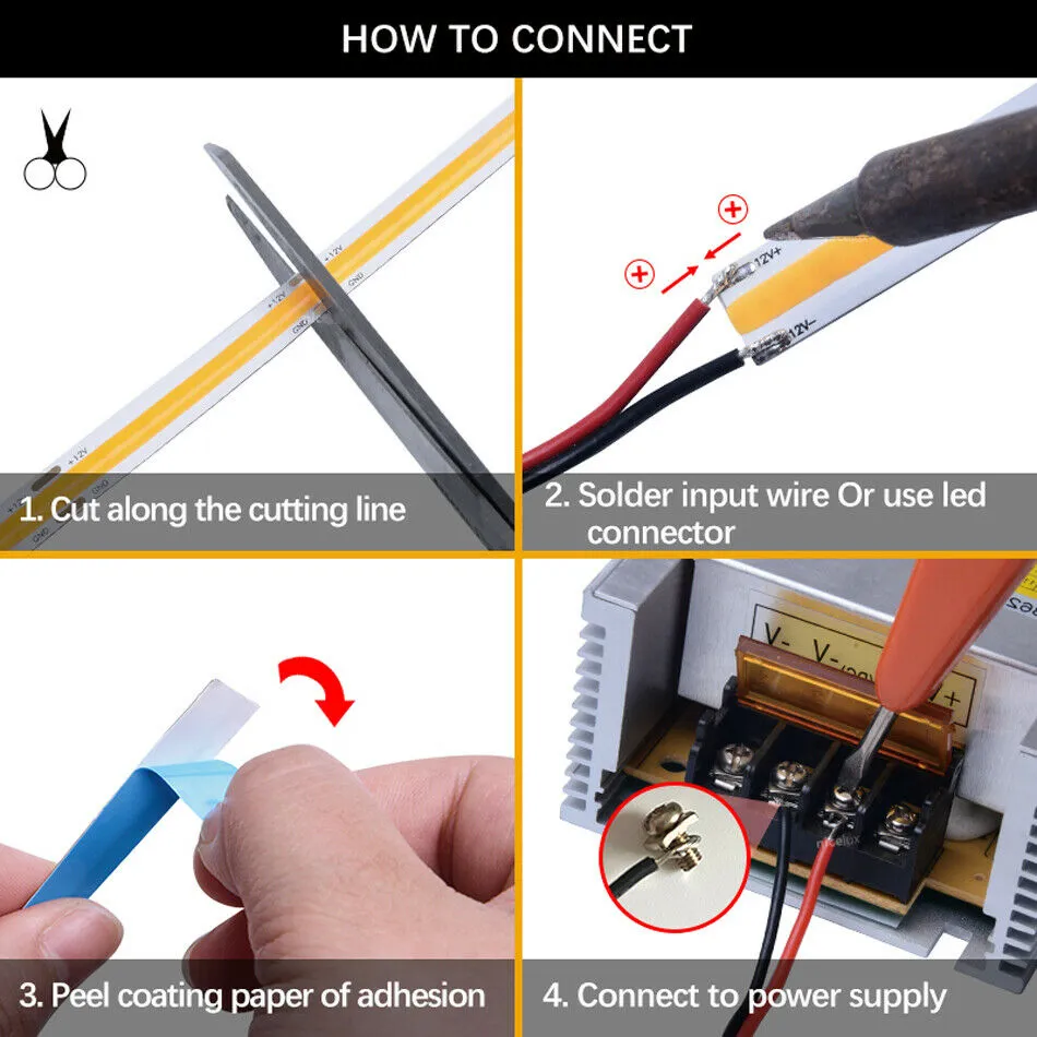 Double Row COB LED Strip Super Bright 600 LEDs/M Flexible Tape Lighting ...