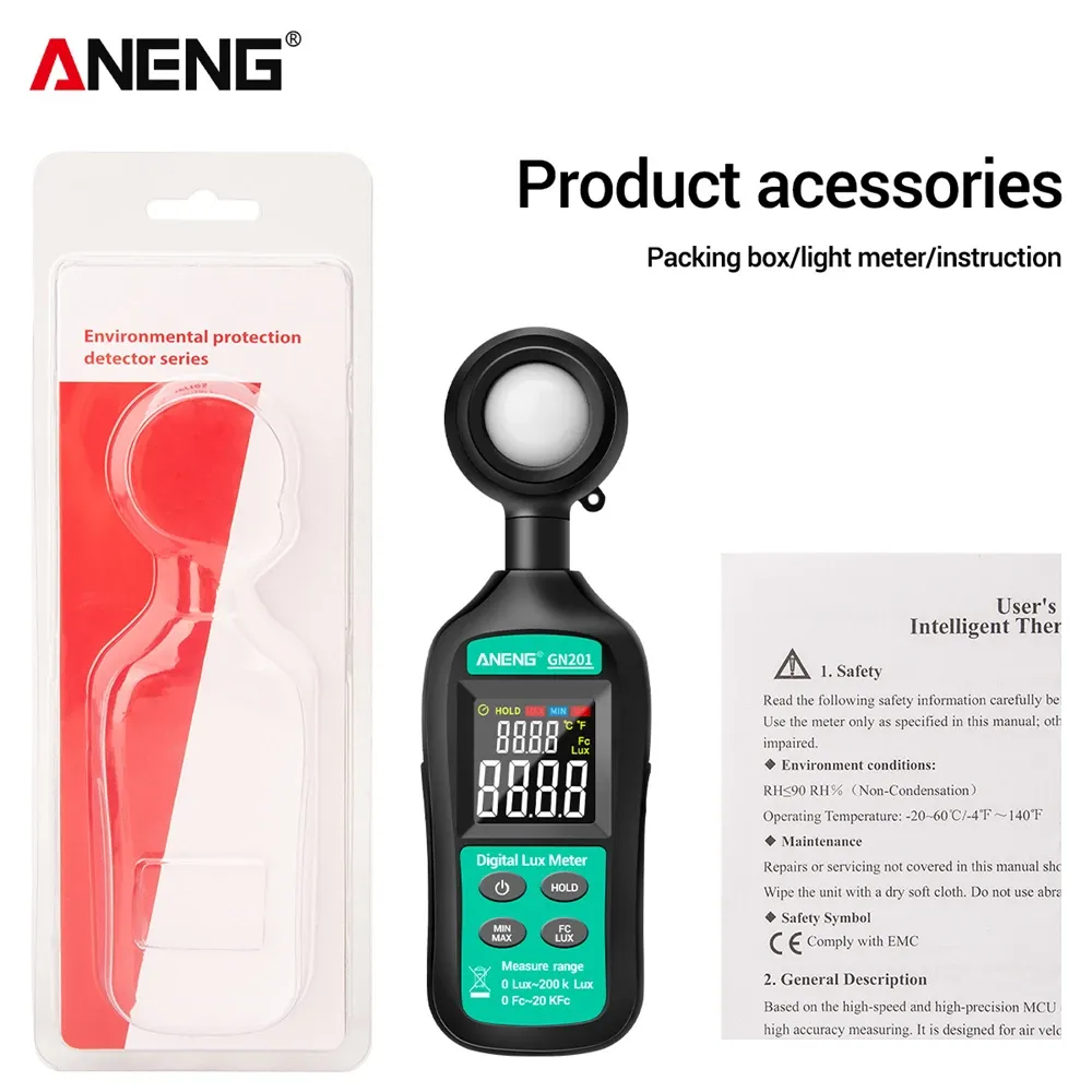ANENG GN201 Digital Light Meter 200K Lux Photometer UV Radiometer ...