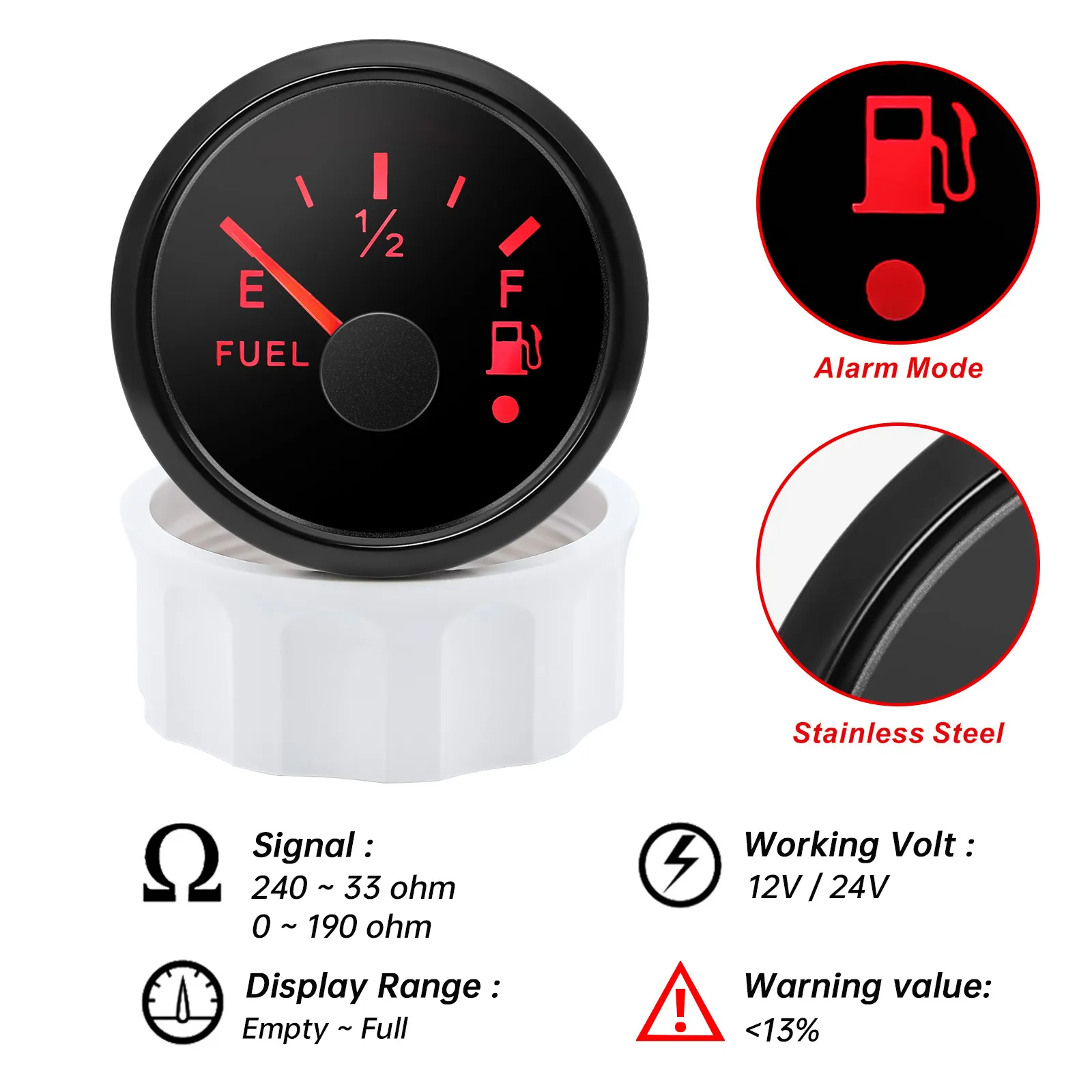 Universal LED Gas Fuel Level Meter for Vehicles and Boats - 52MM, 240 ...