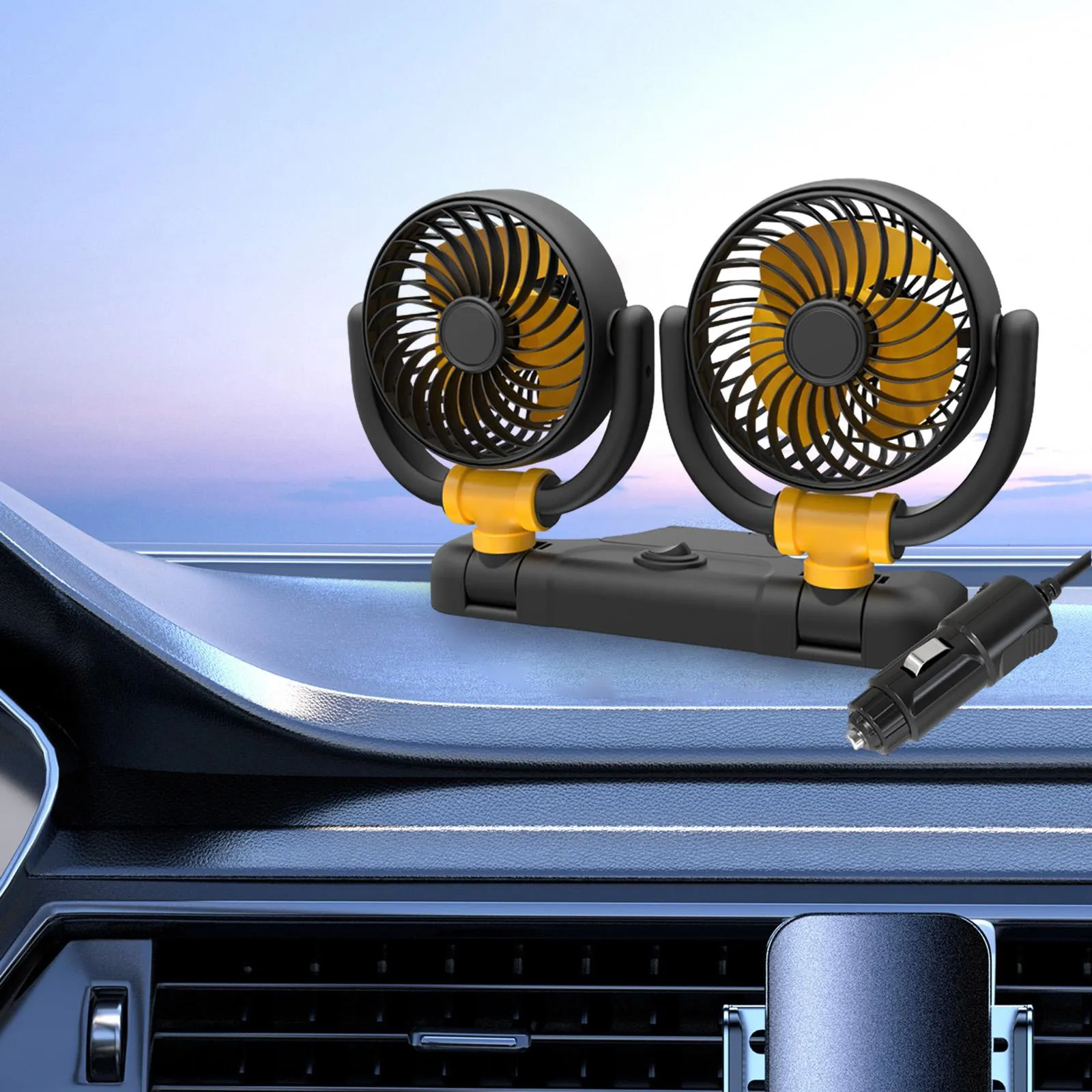 360° Dual-Head Car Air Circulator Fan, Low-Energy Portable Cooling Fan ...