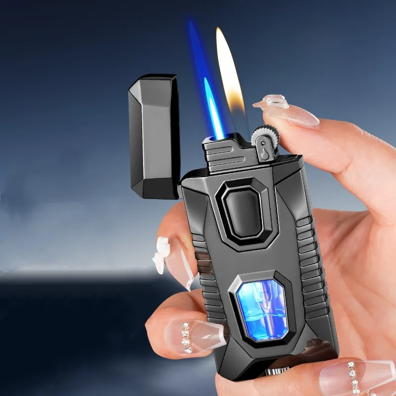 DHgate.com:Transparent LED Blue Light Double Jet Flame Butane Lighter ...