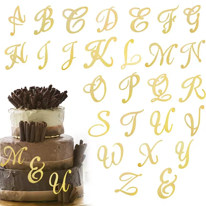 Gold Acrylic Happy Birthday cake decorations Set with 26 English ...